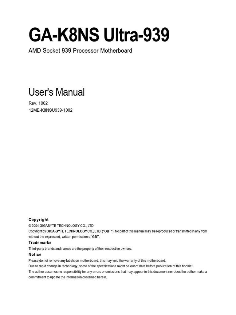 Motherboard Manual K8nsultra-939 e | PDF | Usb | Bios