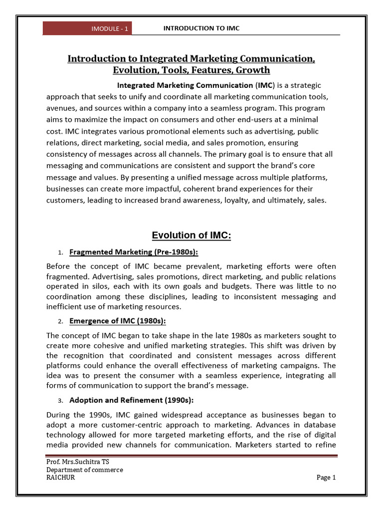 Introduction To IMC Notes | PDF | Marketing Communications | Brand
