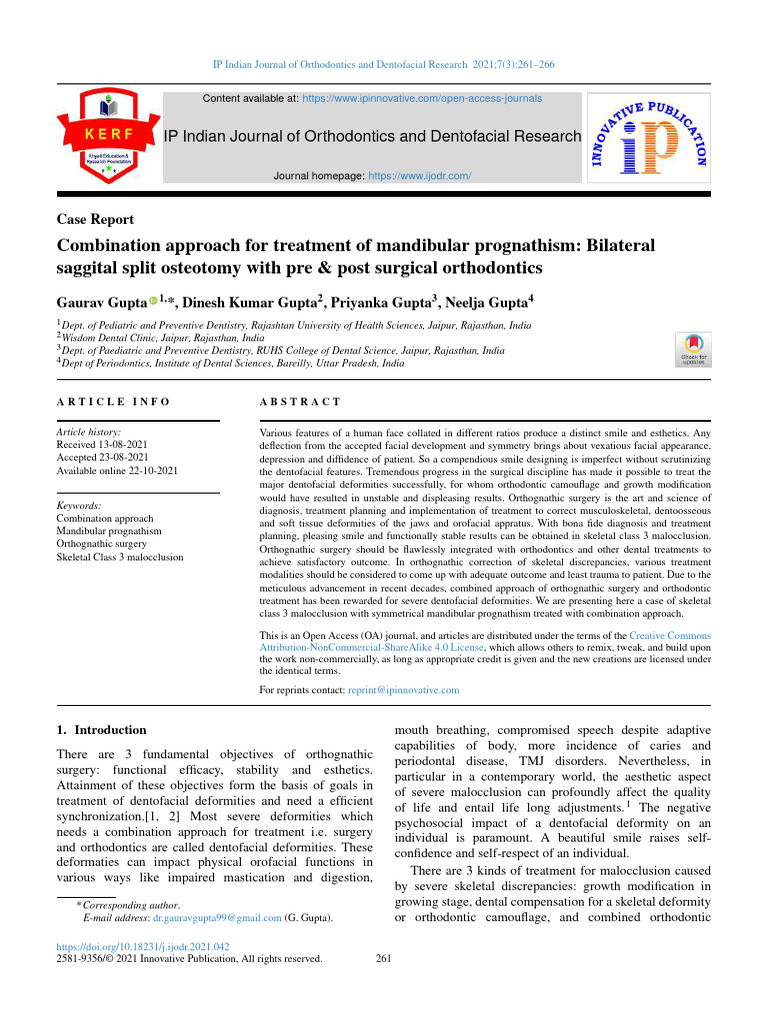 Combination Approach For Treatment of Mandibular Prognathism: Bilateral ...