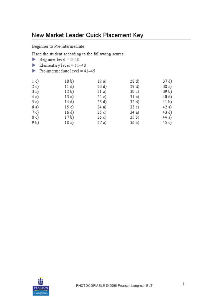 Quick Placement Test Key | PDF