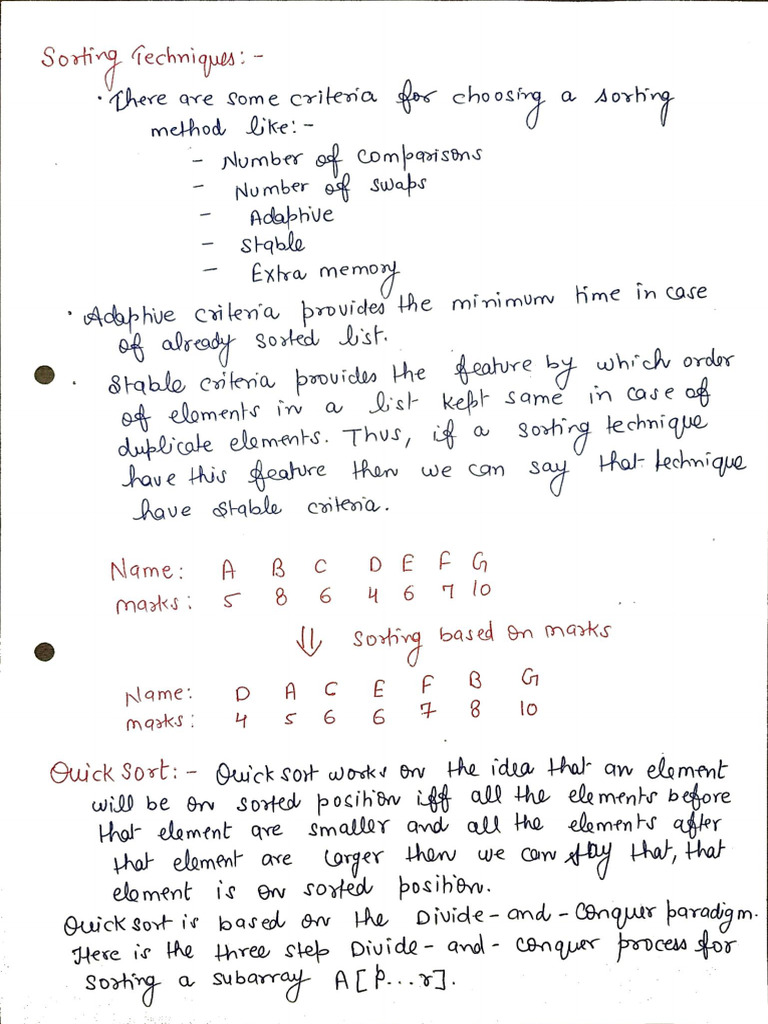 DAA Notes (Quick Sort and Merge Sort) | PDF