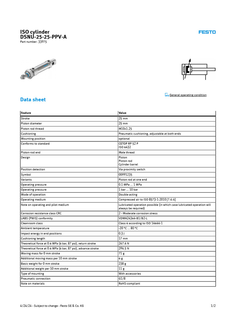 Festo DSNU 25 - 25 - PPV - A (Pen Lô Nư C Máy SM102 | PDF | Piston | Stainless Steel