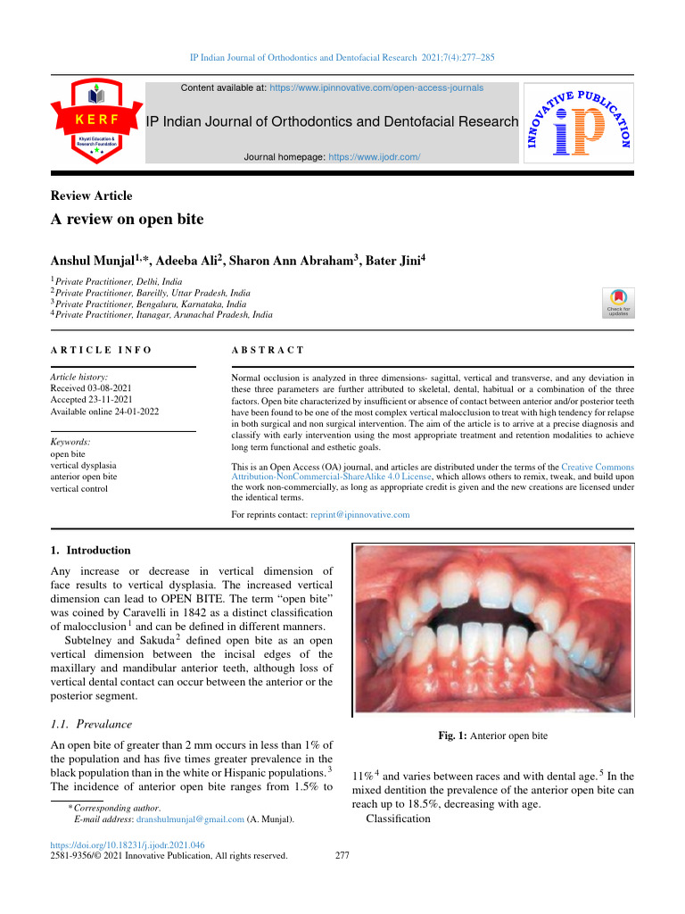 Understanding Open Bite Malocclusion | PDF | Tooth | Dentistry
