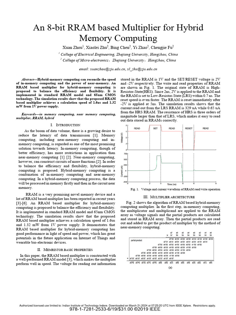 An 8-Bit RRAM Based Multiplier For Hybrid Memory Computing | PDF | Computing | Multiplication