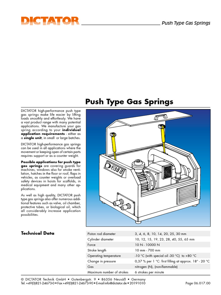 606 E Push Type Gas Springs | PDF | Piston | Valve