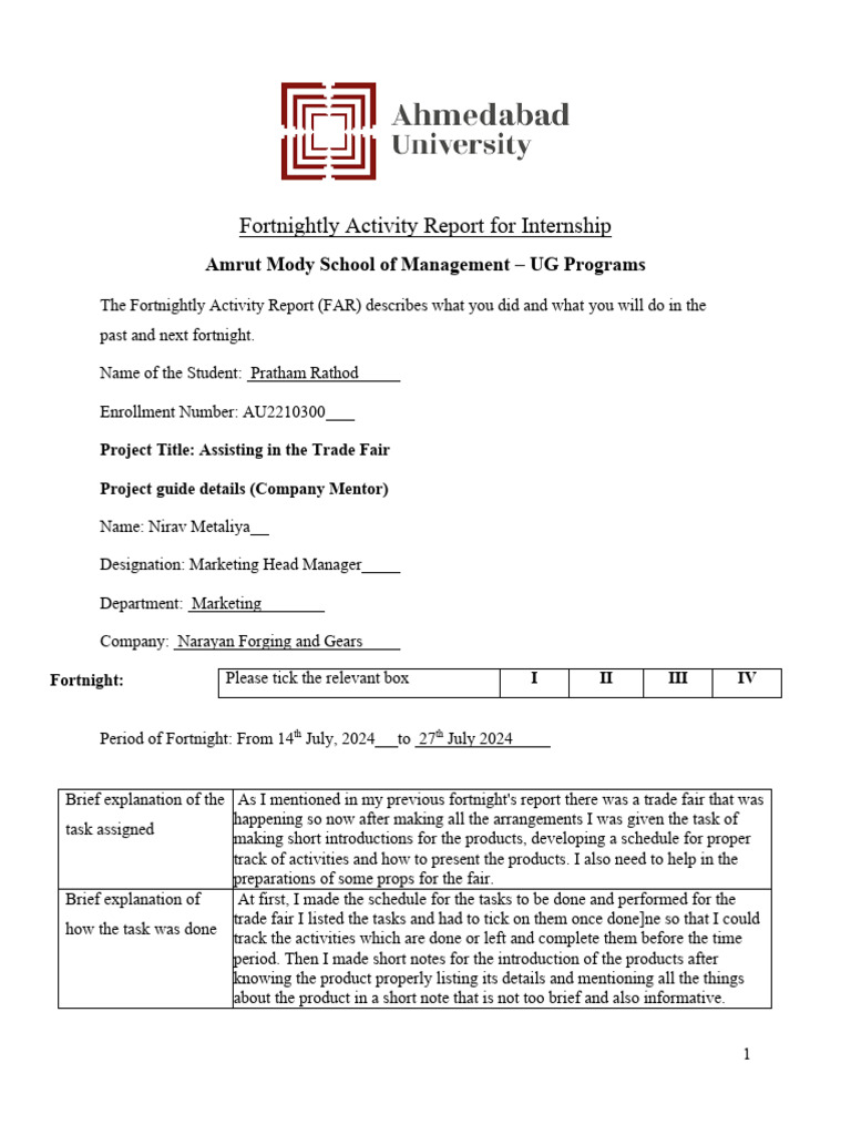 Fortnightly Report 5 Pratham Rathod AU2210300 | PDF | Career & Growth