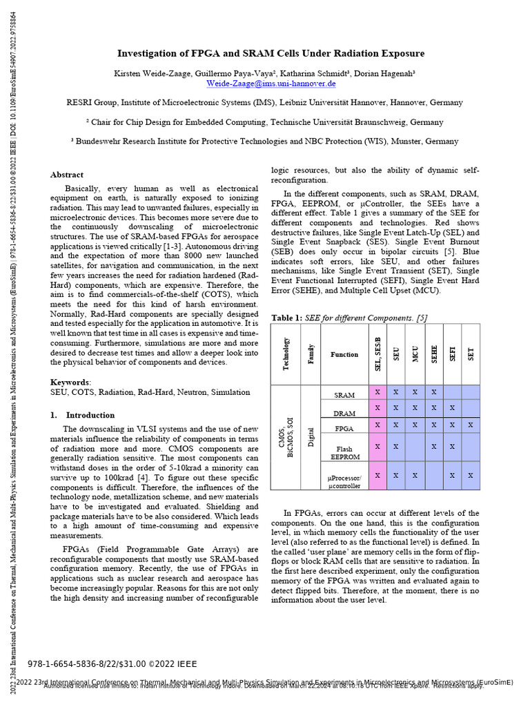 Investigation of FPGA and SRAM Cells Under Radiation Exposure | PDF | Field Programmable Gate ...