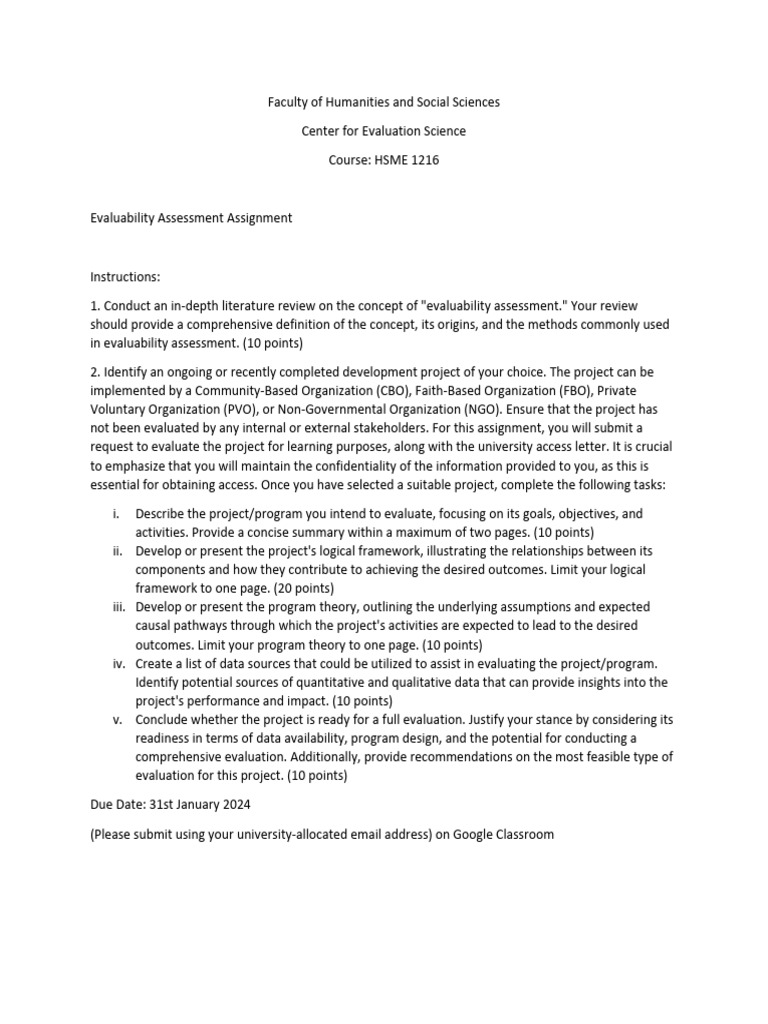 HSME1216 Evaluability Assessment Assignment | PDF | Evaluation | Non ...