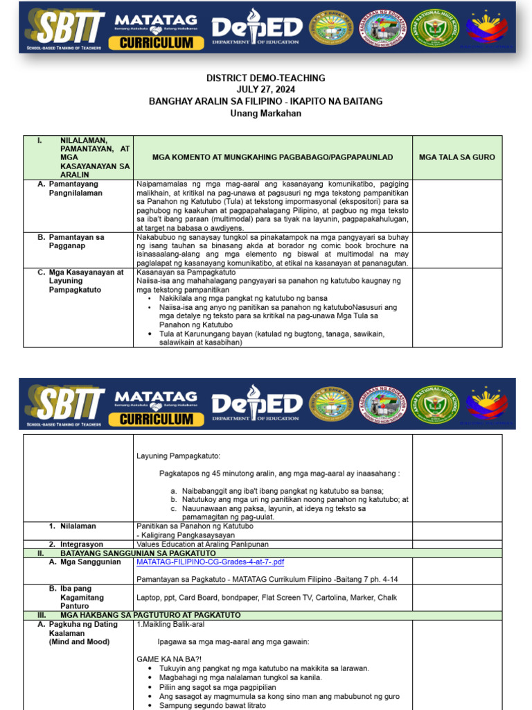 MATATAG-BANGHAY-ARALIN-SA-FILIPINO-7 | PDF