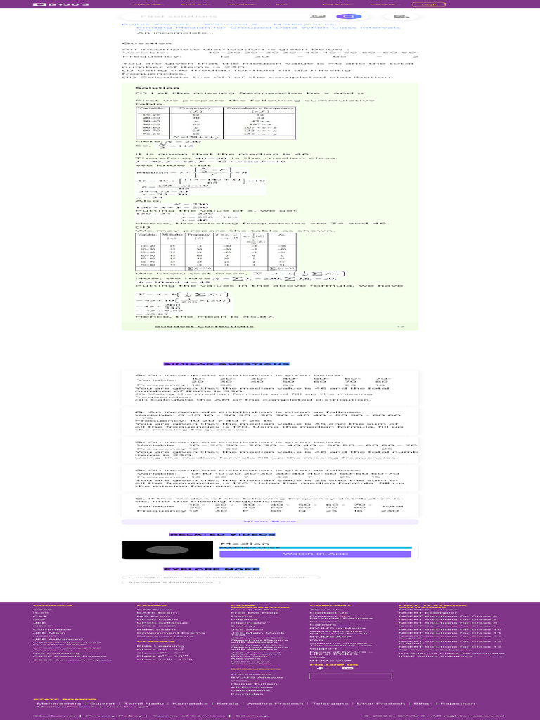 An Incomplete Distribution Is Given Belowvariable (10 20 20 30 30 40 40 ...