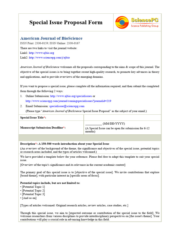 SciencePG Special Issue Proposal Form 219 | PDF | Cognition | Human ...