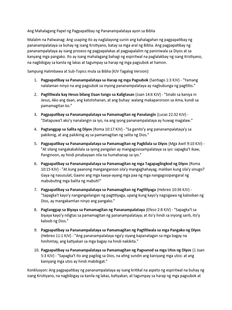 Ang Mahalagang Papel NG Pagpapatibay NG Pananampalataya Ayon Sa Biblia | PDF