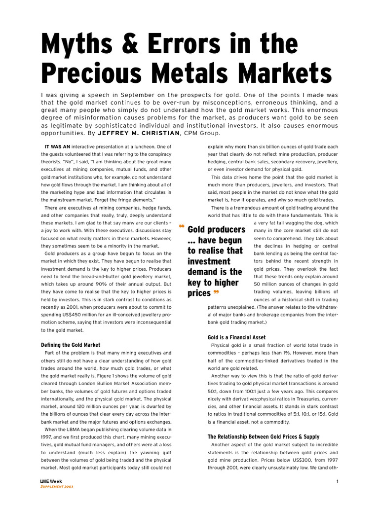 Commodities Now, Oct. 2003, CPM Precious Metals Article, Rebuttal and ...