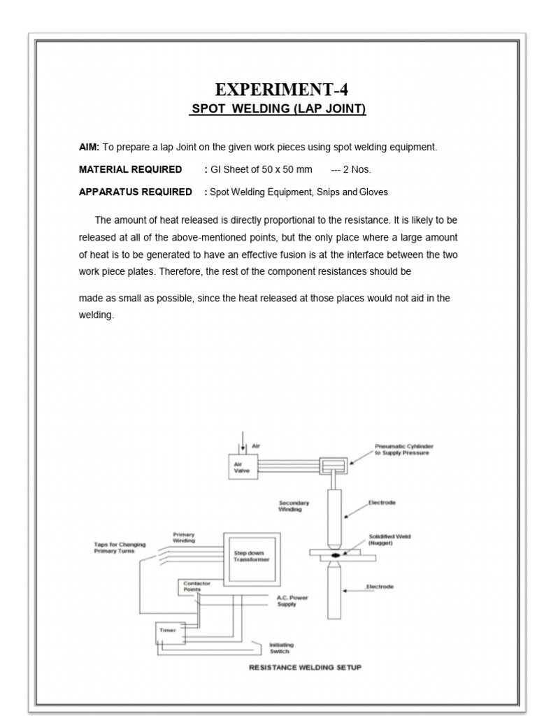 Spot Welding Procedure for Lap Joints | PDF | Home & Garden | Science ...