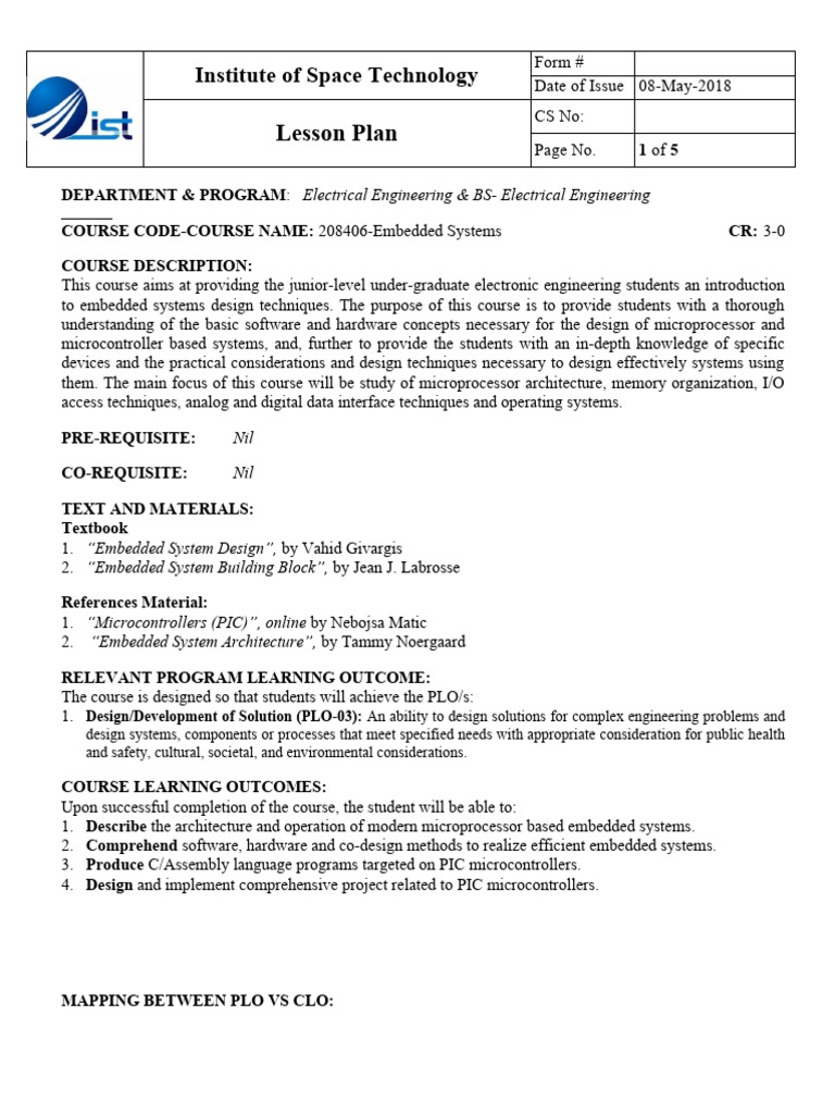 Course Outline | PDF | Microcontroller | Embedded System