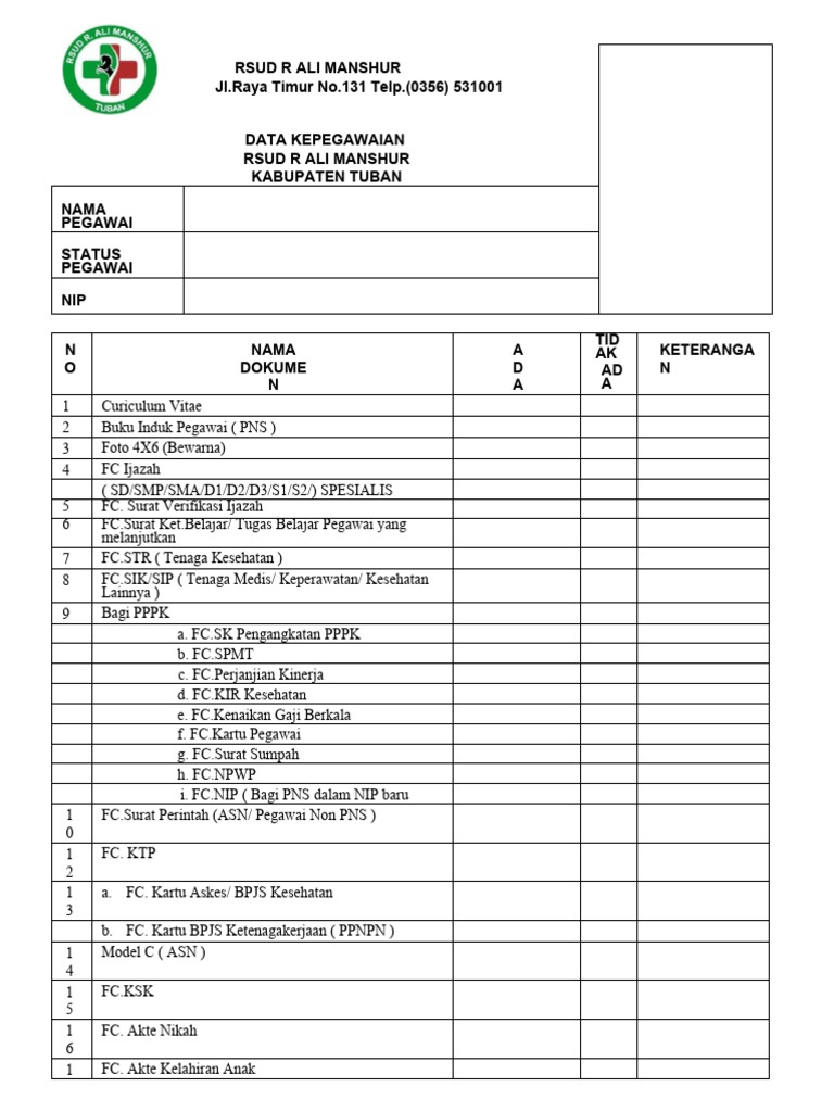 Ceklist Buku Induk - Profil Kepegawaian PPPK | PDF