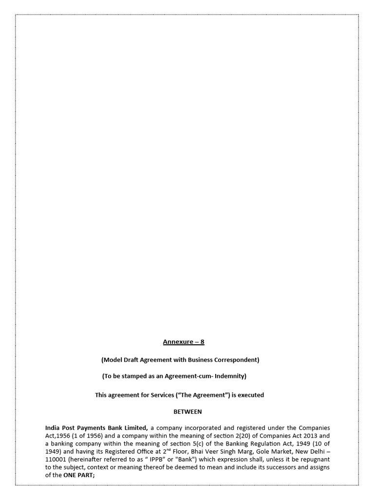 Annexure 8 - Model Draft Agreement With Business Correspondent-Revised ...