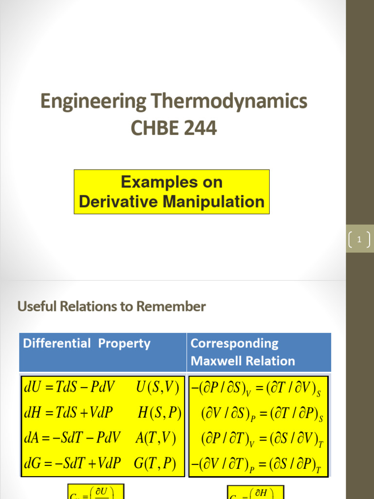 CHBE 244 - Lecture 25 - Examples On Derivative Manipulation | PDF | Thermal Expansion | Derivative