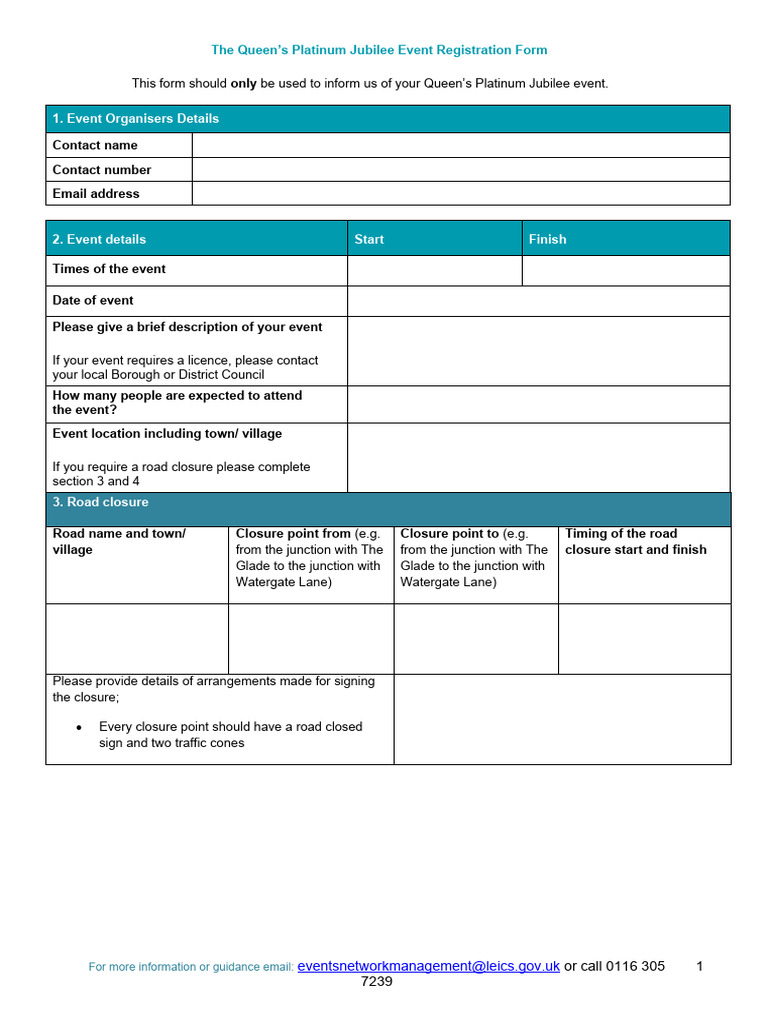 Event Registration Form Queens Platinum Jubilee | PDF