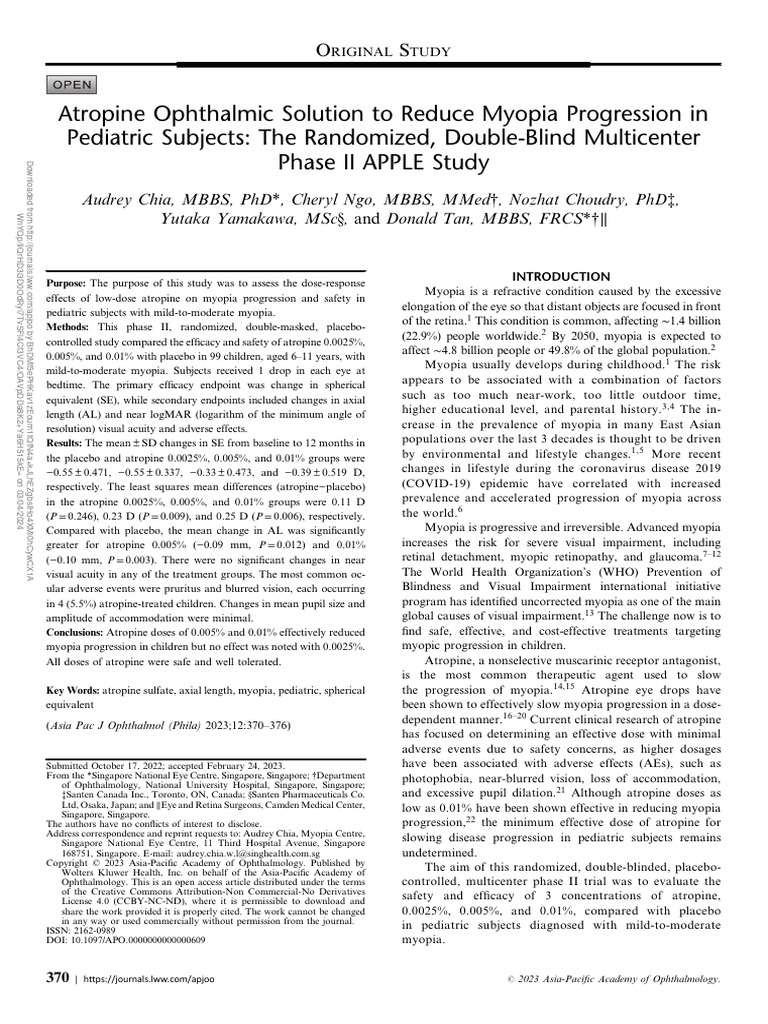 Atropine Ophthalmic Solution To Reduce Myopia.6 | PDF | Myopia ...