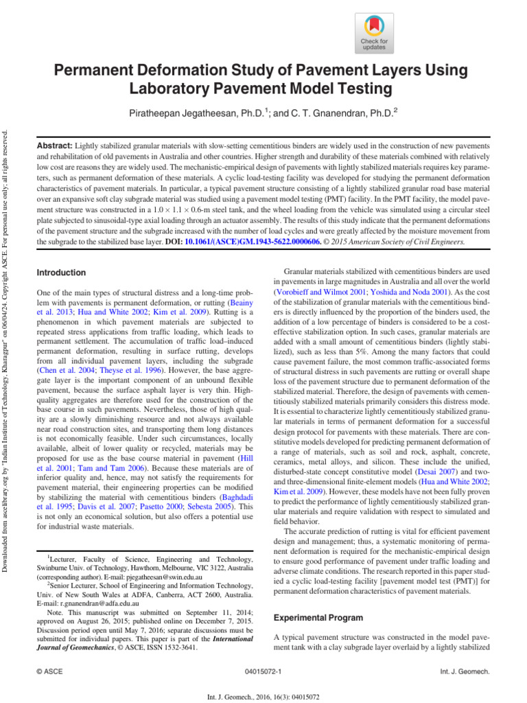 Gnanendran Et Al 2015 Permanent Deformation Study of Pavement Layers Using Laboratory Pavement ...