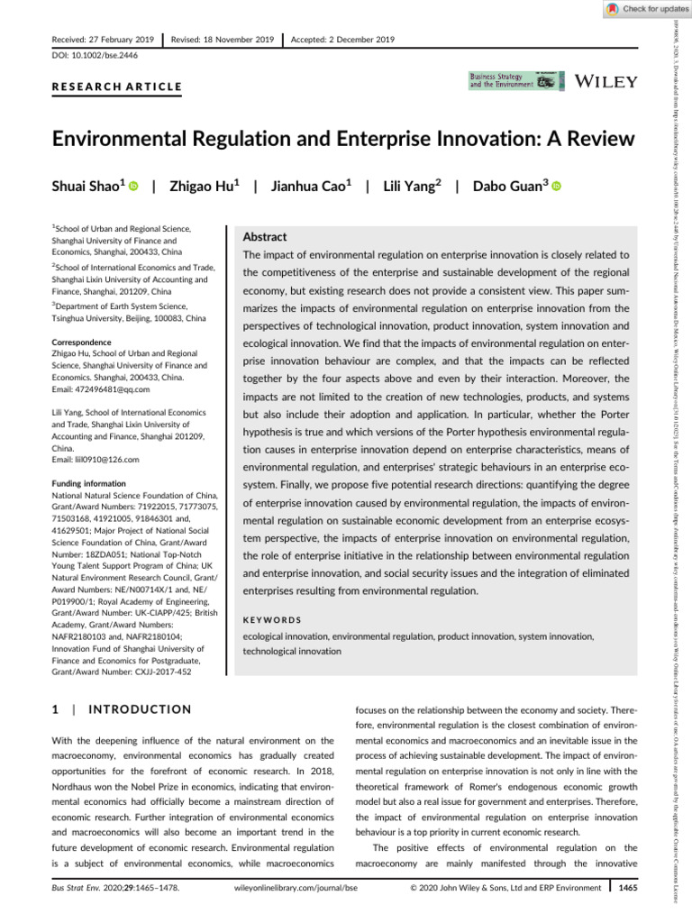 Environmental Regulation's Impact on Innovation | PDF | Innovation ...
