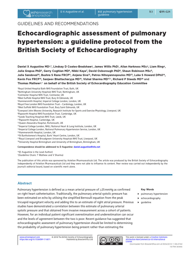 Echo Research and Practice Echocardiographic Assessment of Pulmonary ...