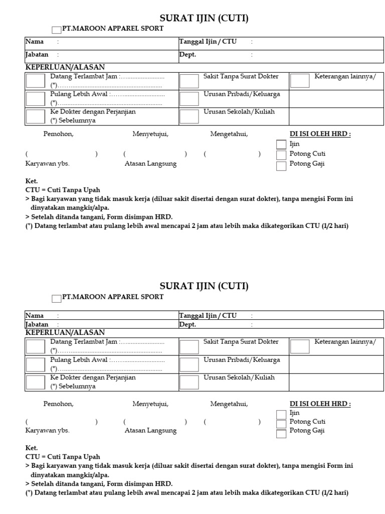 Form Ijin (Cuti) - Mar10 | PDF