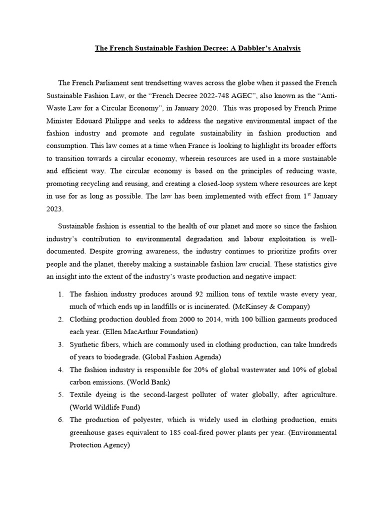 The French Sustainable Fashion Decree A Dabbler's Analysis | PDF ...