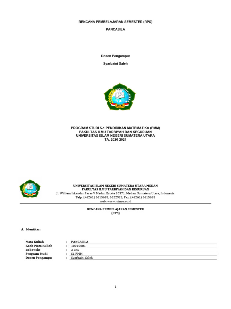 RPS Pancasila UIN Sumatera Utara | PDF