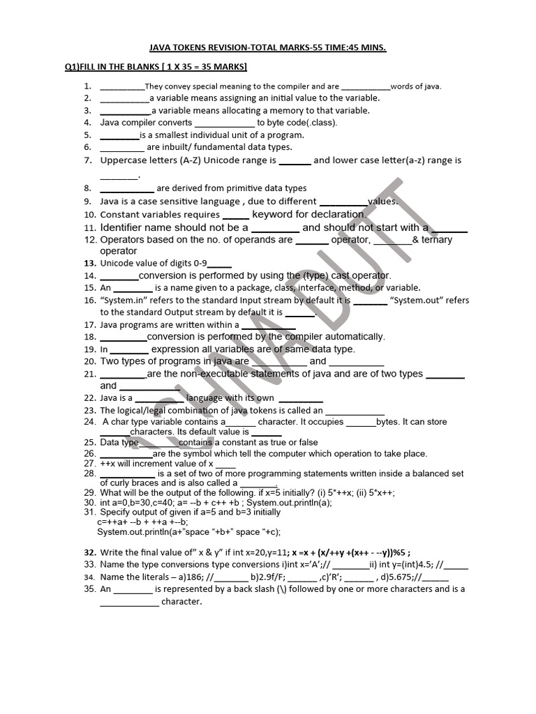 Java Tokens Revision | PDF | Integer (Computer Science) | Data Type Java Tokens Revision | PDF | Integer (Computer Science) | Data Type