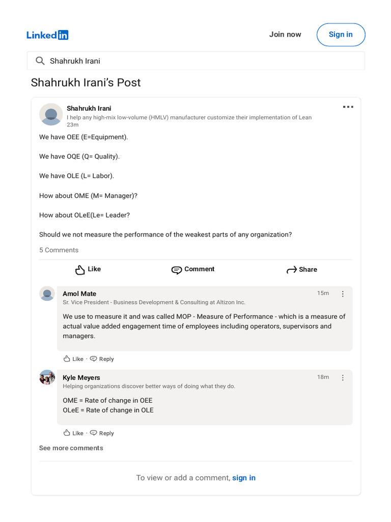 Shahrukh Irani On LinkedIn We Have OEE (E Equipme | PDF | Lean Manufacturing | Cyberspace