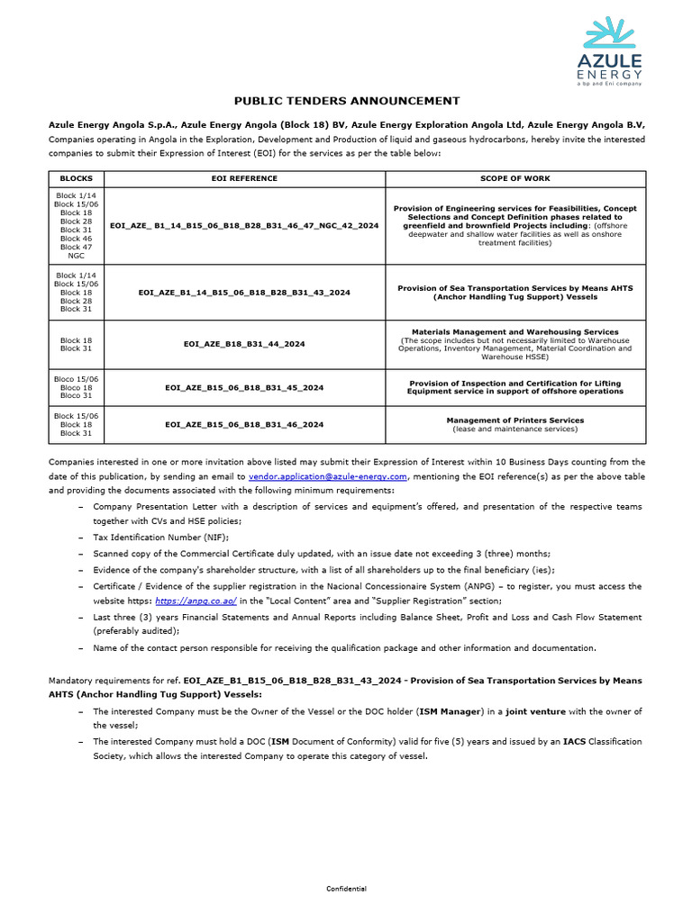 Azule-Energy Tenders-Adverts-July 2024 ENG RF | PDF | Business