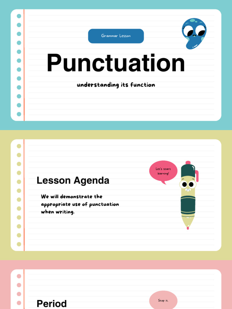 Colorful Illustrative Punctuation Lesson Presentation | PDF