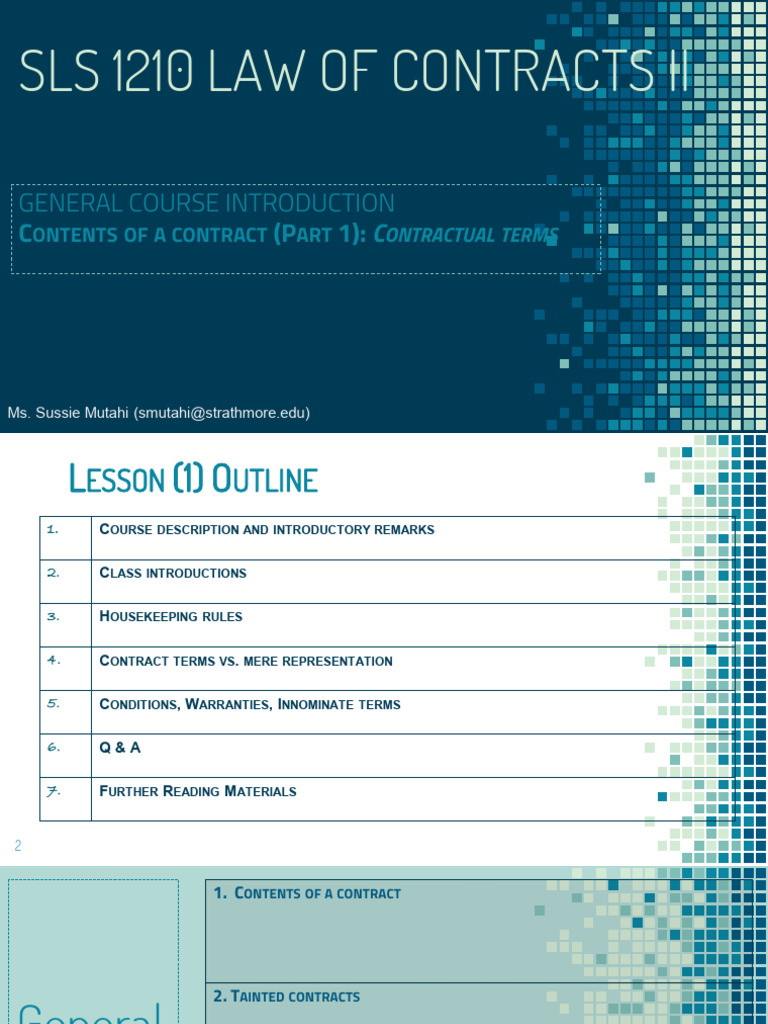 Lesson 1 - Contents of A Contract | PDF | Breach Of Contract | Private Law