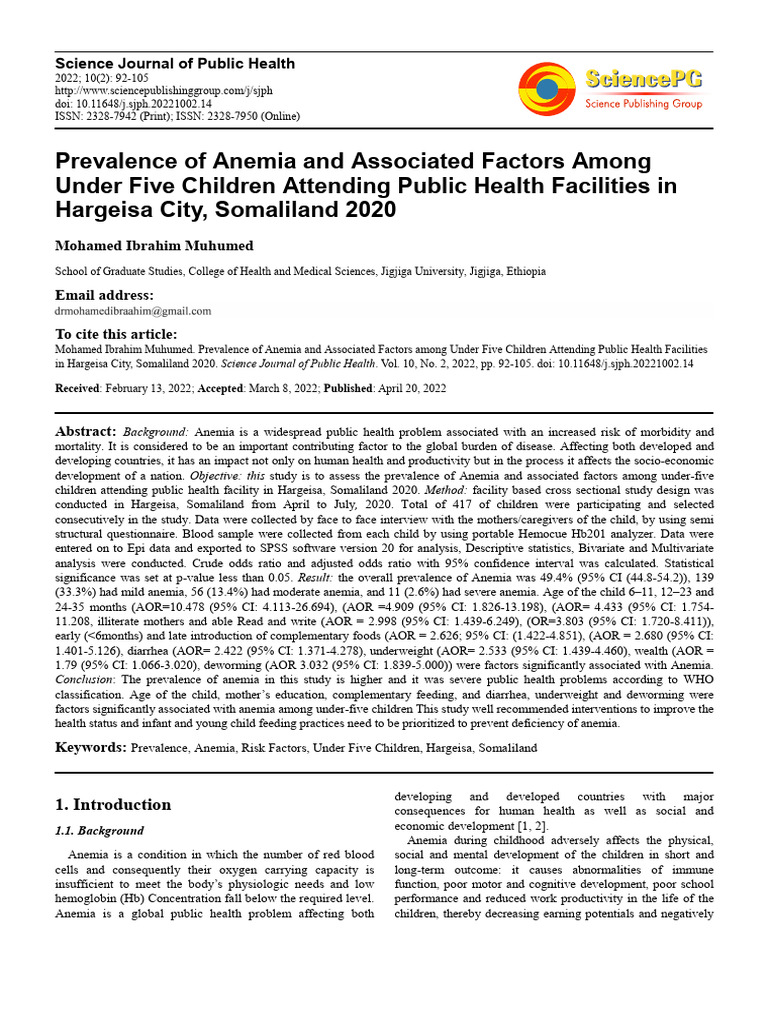 Prevalence of Anemia and Associated Fact | PDF | Confidence Interval ...