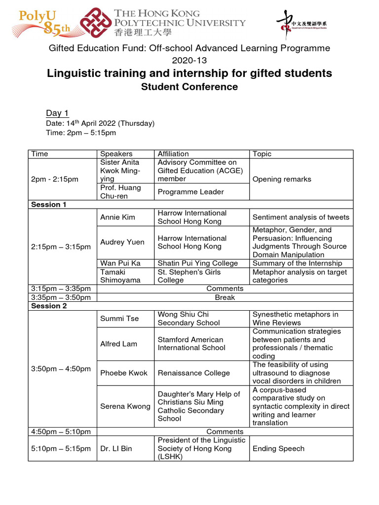 Gifted Education Student Conference 2022 | PDF | Language Arts & Discipline