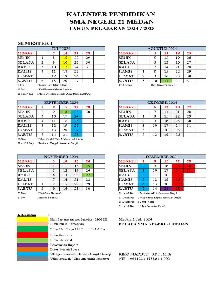 Kalender Pendidikan SMA 2024/2025 Medan | PDF