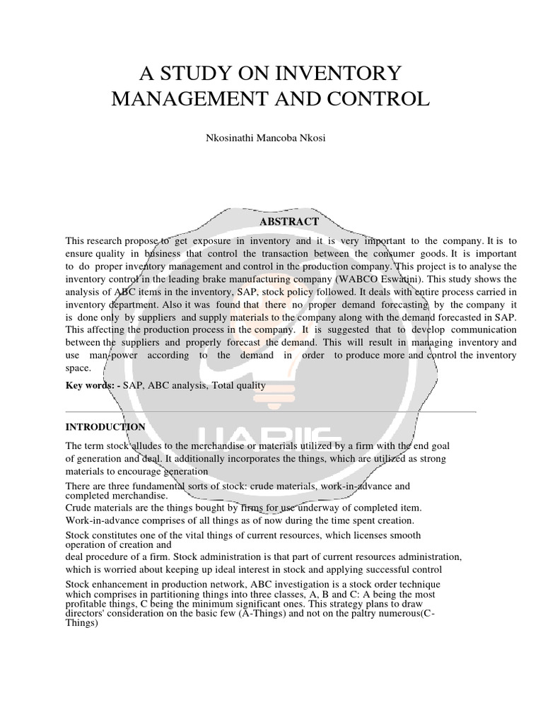 A Study On Inventory Management and Control Thesi Project | PDF ...