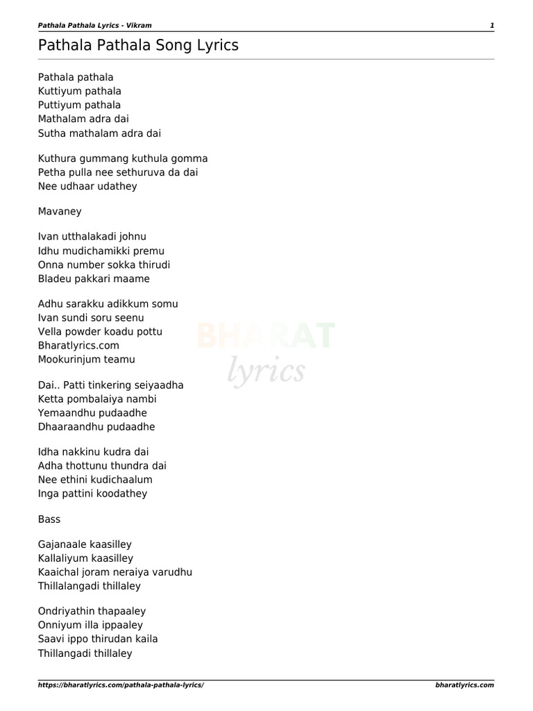 Pathala-Pathala-Lyrics 2024 | PDF | Art | Religion & Spirituality