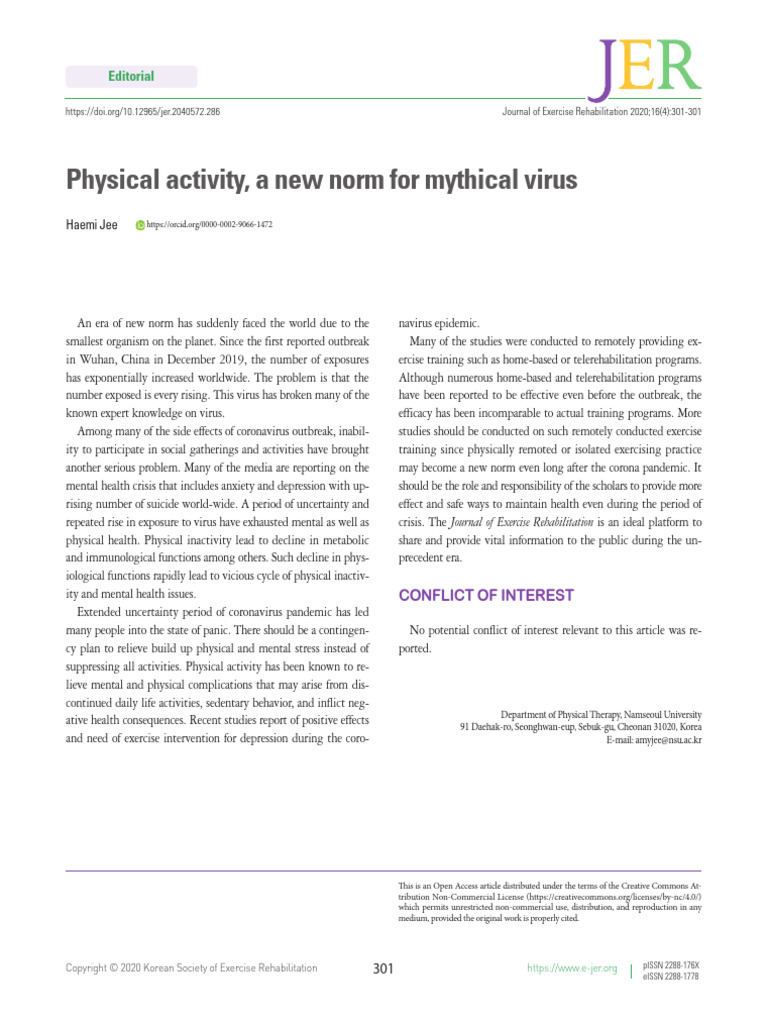 Physical Activity A New Norm For Mythical Virus | PDF | Mental Health ...