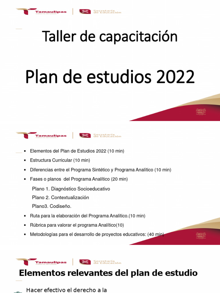 Taller de Capacitacion Plan de Estudios 2022 | PDF | Plan de estudios | Enseñando