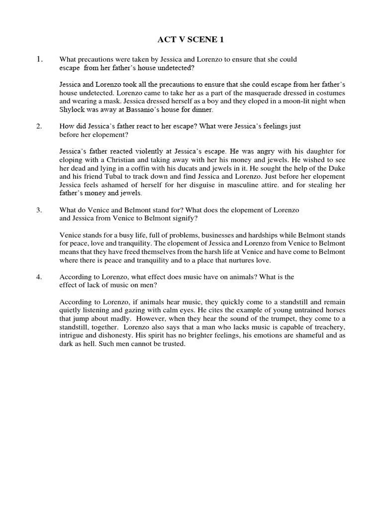 Merchant of Venice Act 5 Scene 1 Question Answers For ICSE Boards Grade ...