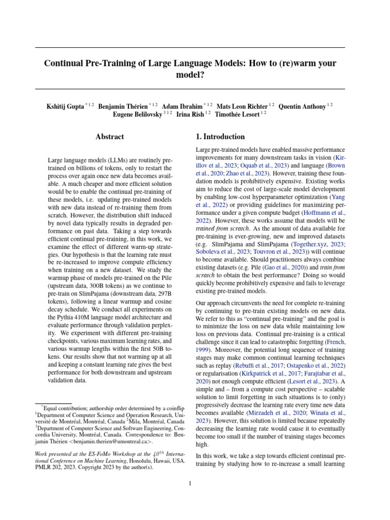 51 Continual Pre Training of Larg | PDF | Experiment | Learning
