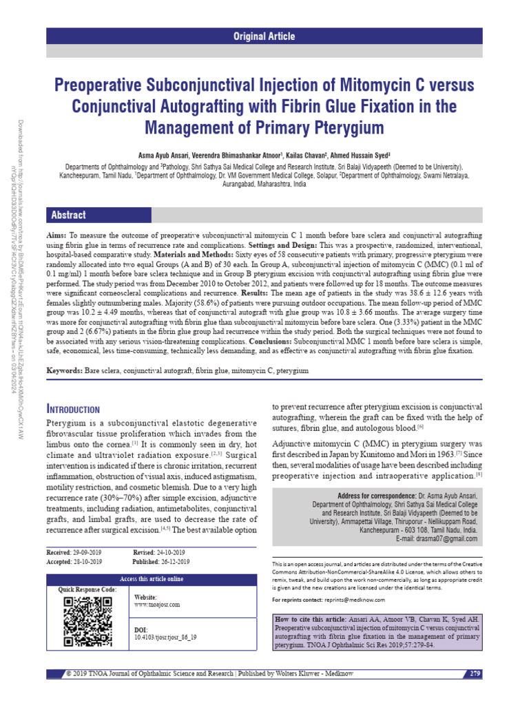 Preoperative Subconjunctival Injection Of.4 | PDF | Surgery | Medical ...