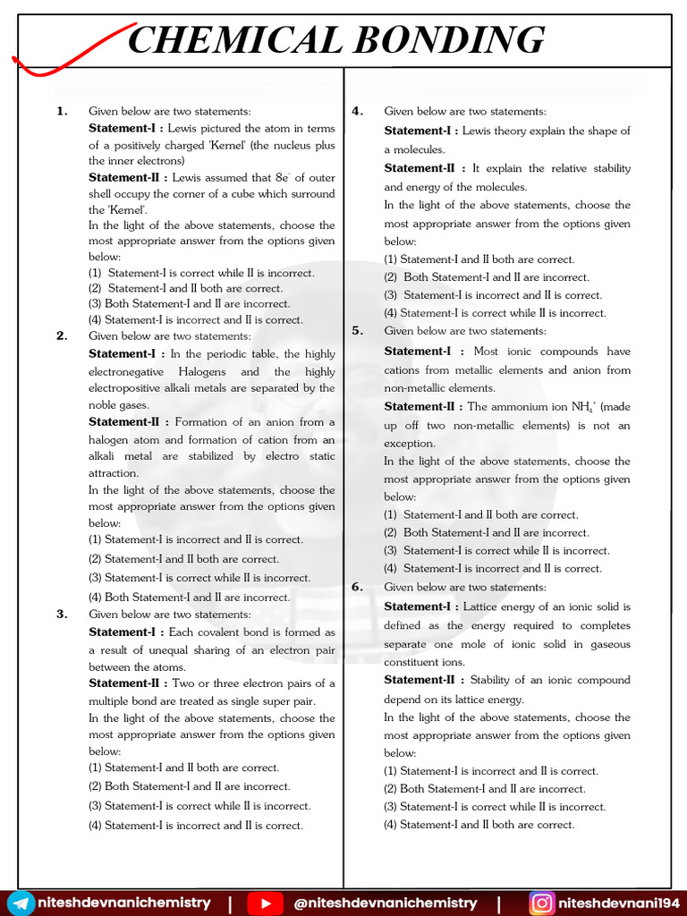 Assertion Reasoning DPP Chemical Bonding Nitesh Devnani 2 | PDF | Ionic ...