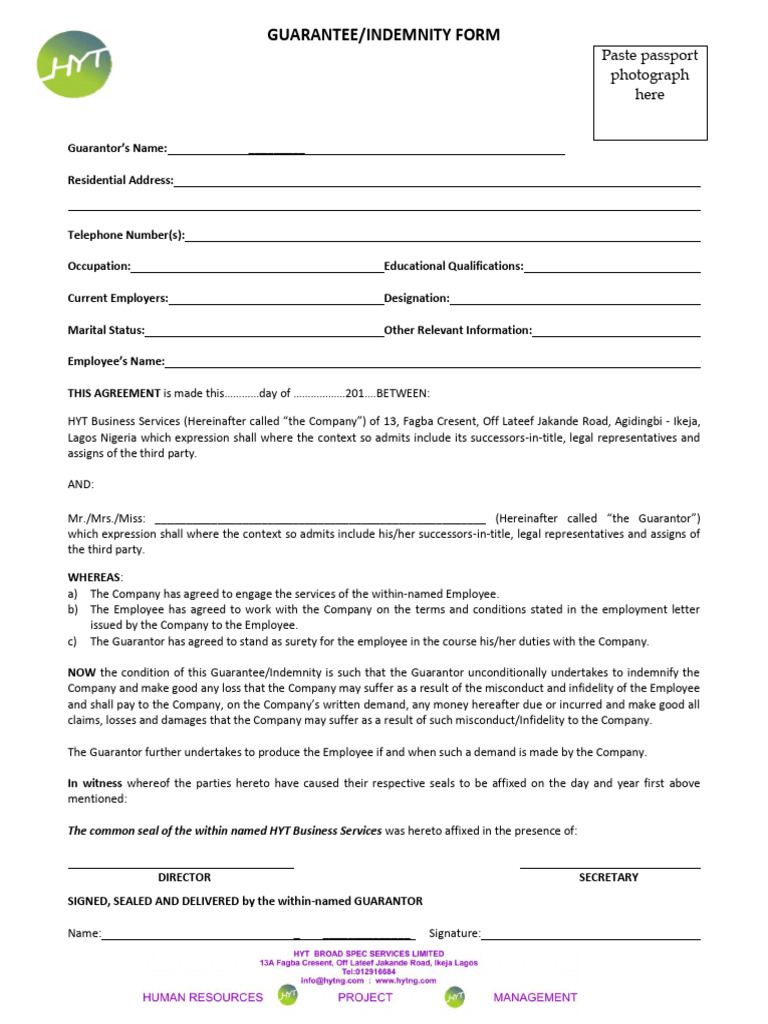 Hyt Guarantor Forms-1 | PDF | Indemnity | Surety