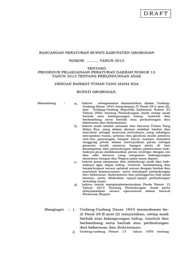 Draft Prosedur Pelaksanaan Perda 15 Tahun 2013 | PDF | Politik | Ilmu Sosial