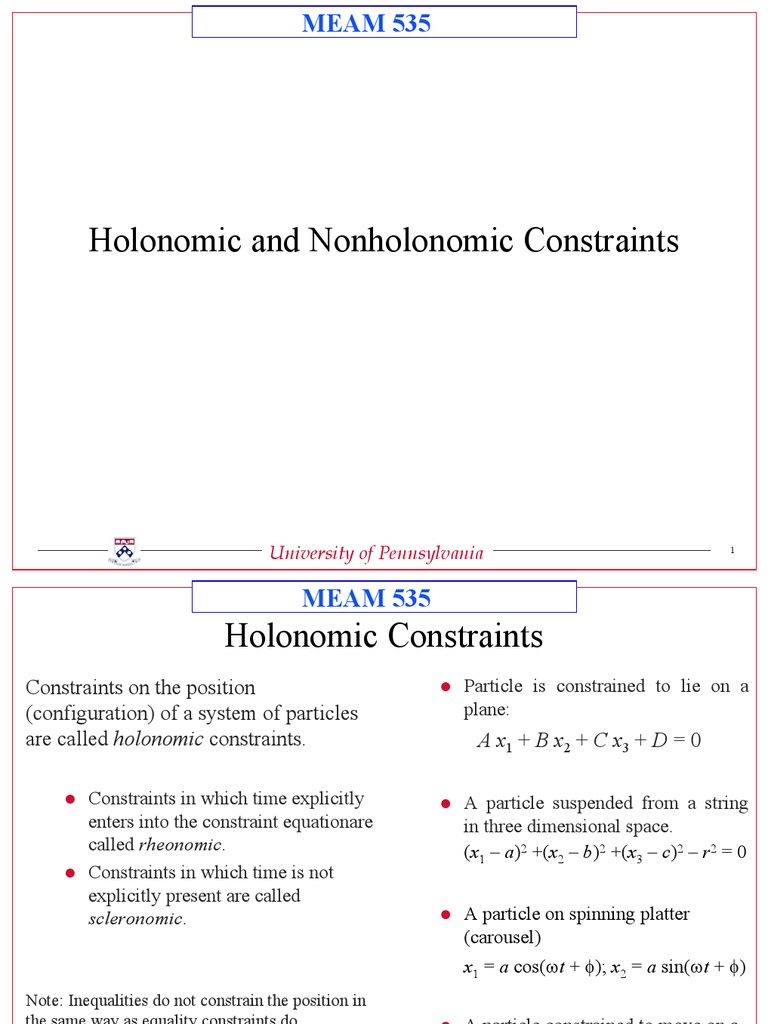 Holonomic And Nonholonomic Constraints Pdf Derivative Algebra