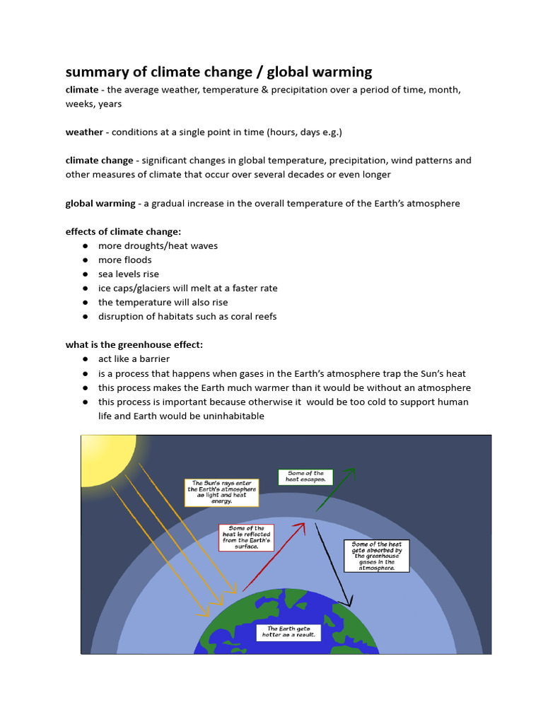 Climate Change Revision Notes Pdf Climate Change Greenhouse Effect